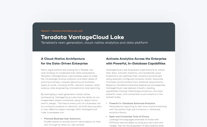 Teradata VantageCloud Lake | Datasheet Teradata VantageCloud Lake | Datasheet