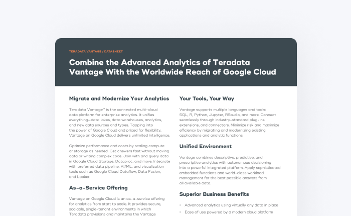Advanced Analytics with Teradata Vantage on Google Cloud